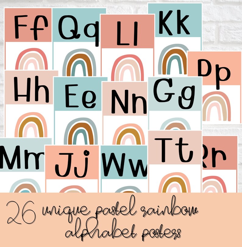 PASTEL RAINBOW Alphabet Posters | Pink and Blue Classroom Decor ...