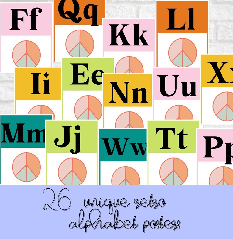 RETRO Alphabet Posters Retro Alphabet Cards Groovy - Etsy