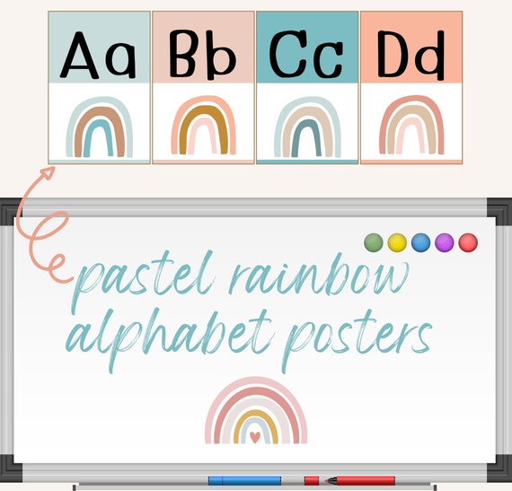PASTEL RAINBOW Alphabet Posters Pink and Blue Classroom - Etsy