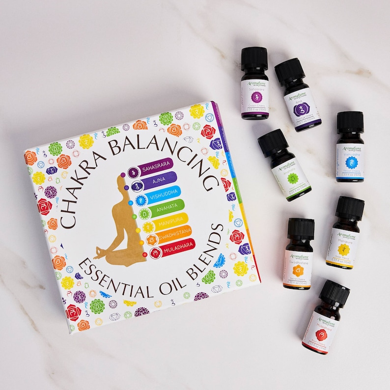 7 Chakra Essential Oil Blend Gift Set | Align Your Chakras | Charged With Chakra Crystals ...