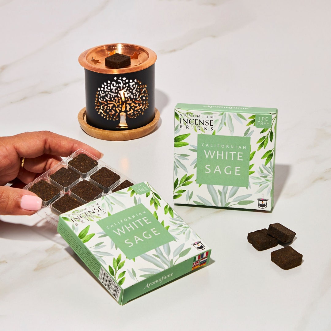 White Sage Incense Bricks & Tree of Life Incense Holder | Ideal for ...
