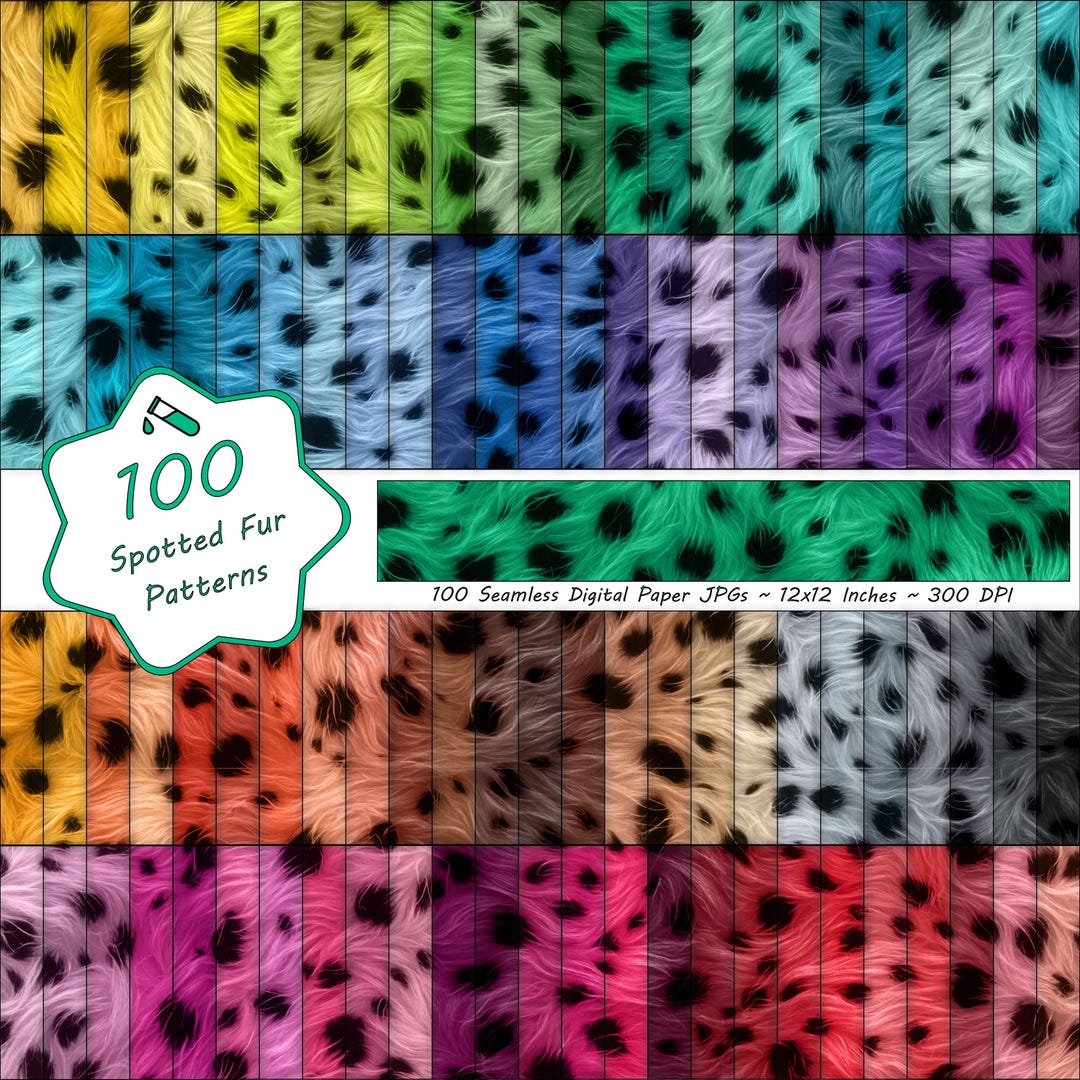 100 Spotted Fur Digital Paper Pack - Rainbow Animal Print Seamless ...