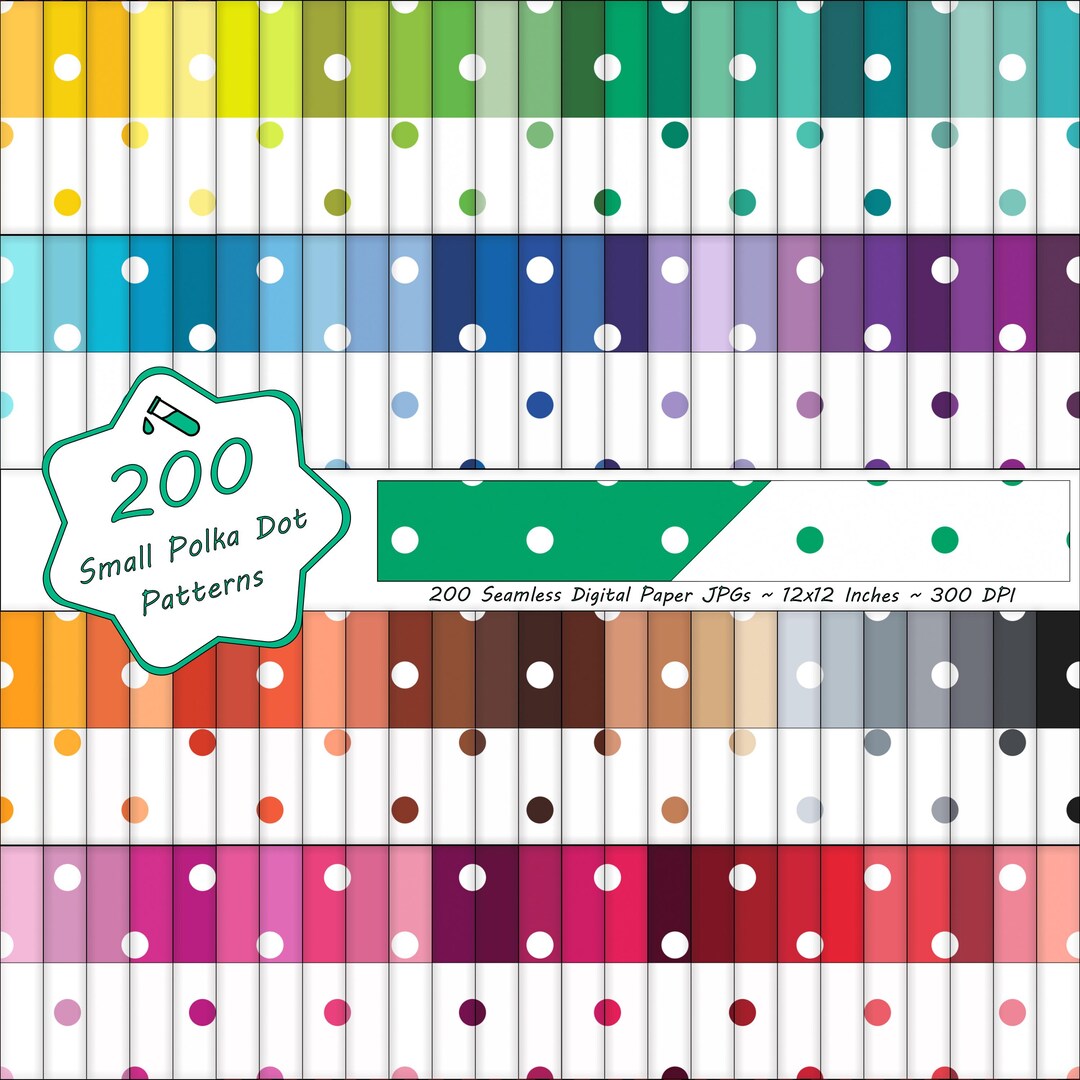 200 Small Polka Dot Digital Papers - Printable Scrapbook Pattern ...