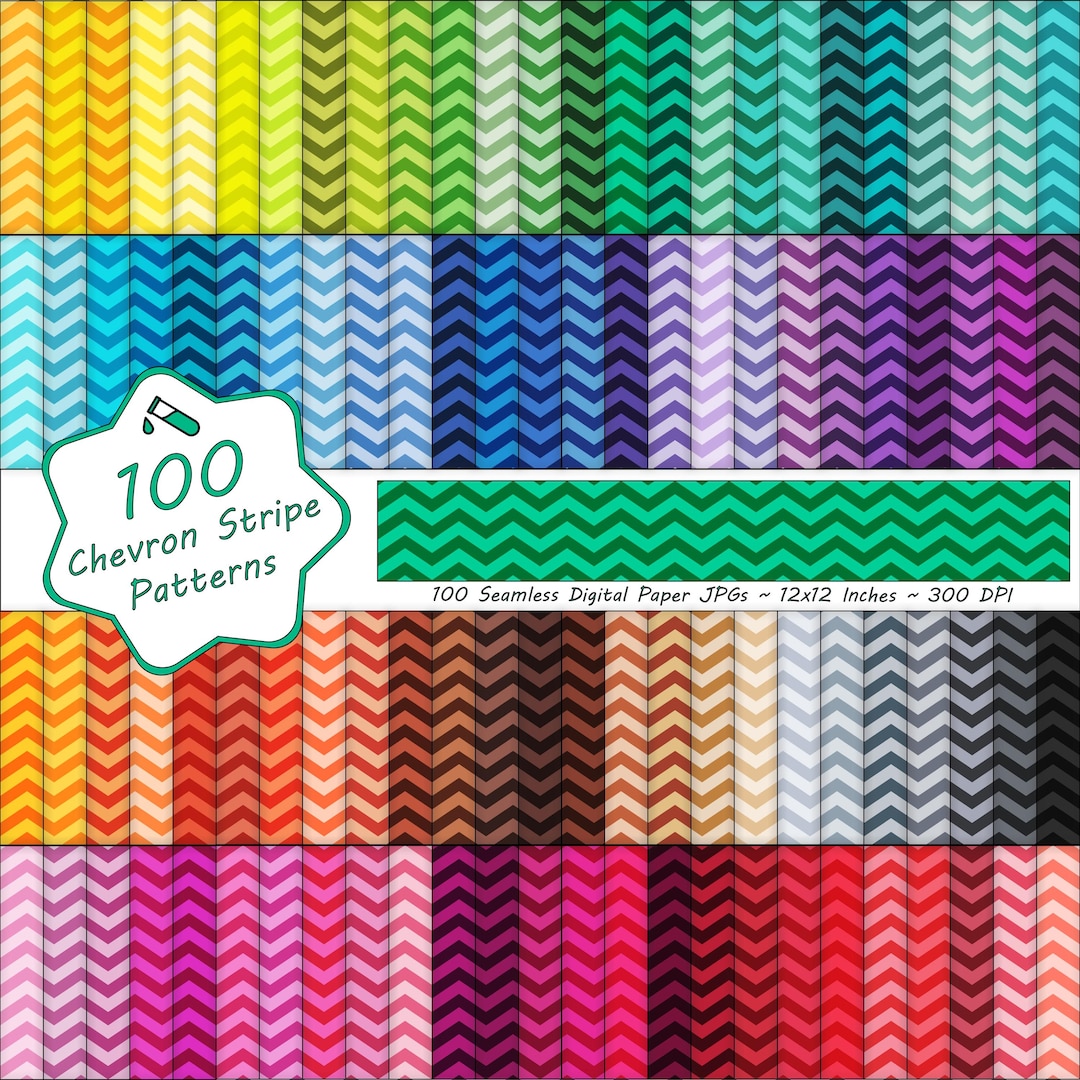 100 Chevron Stripe Digital Paper Pack - Printable Scrapbook Pattern ...