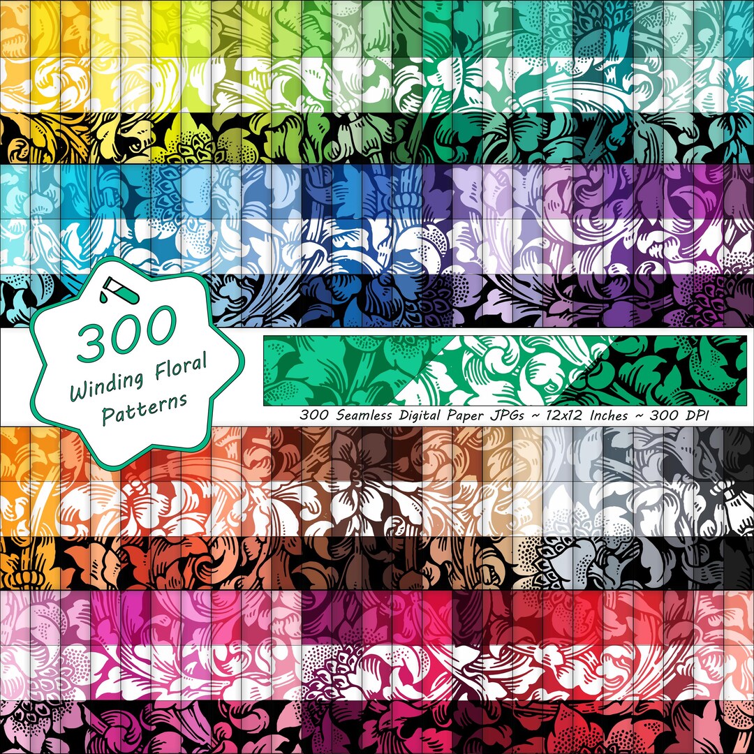 300 Winding Floral Patterns - Printable Scrapbook Papers - Seamless ...