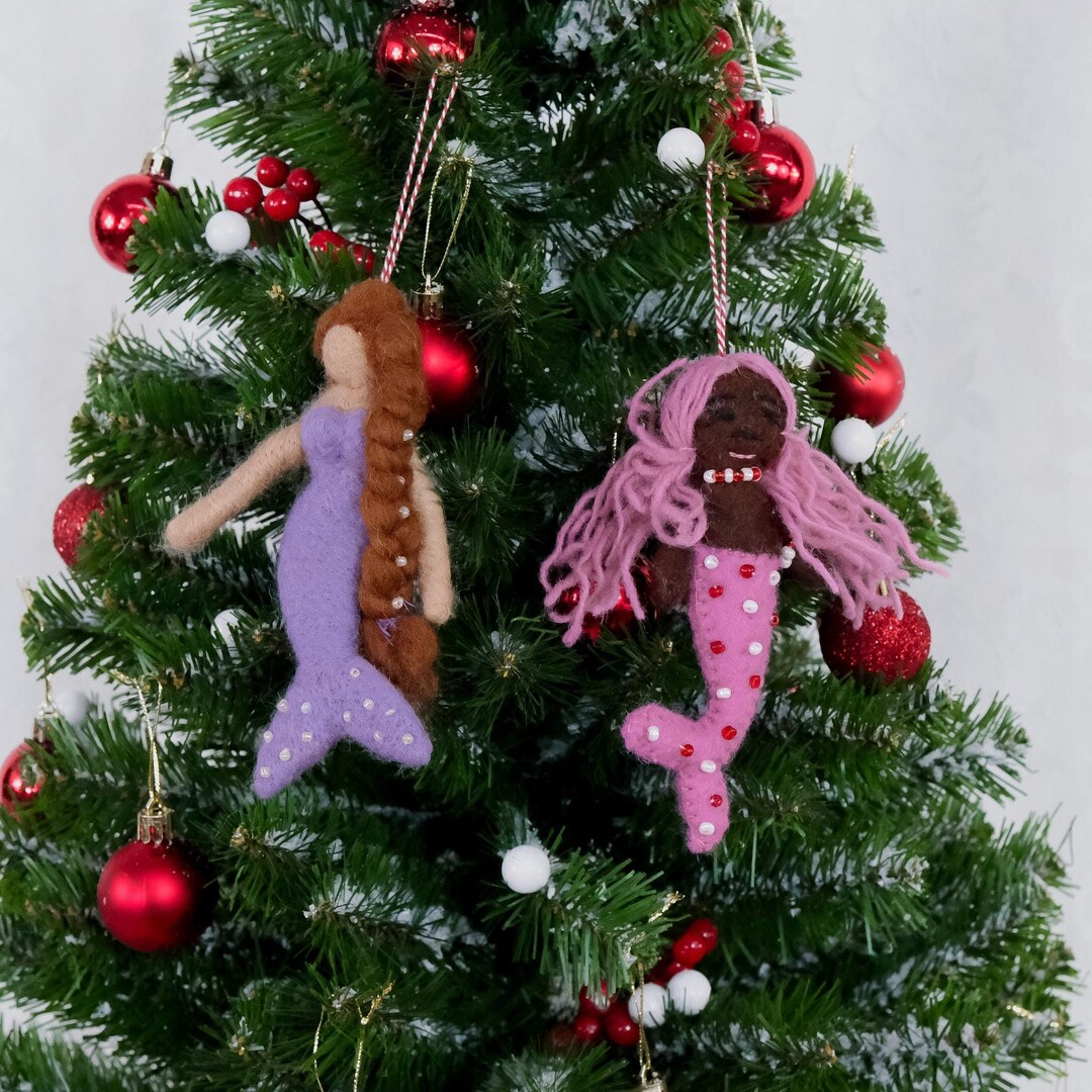 Felted Mermaid Christmas Ornament, Brown Mermaid Hanging, Handmade ...