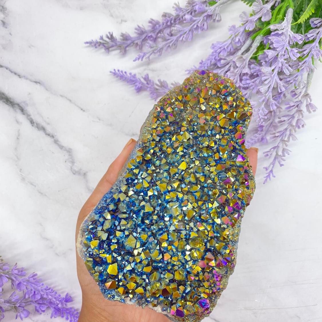 Large Rainbow Titanium Aura Quartz Cluster, Rainbow Titanium, Flame ...