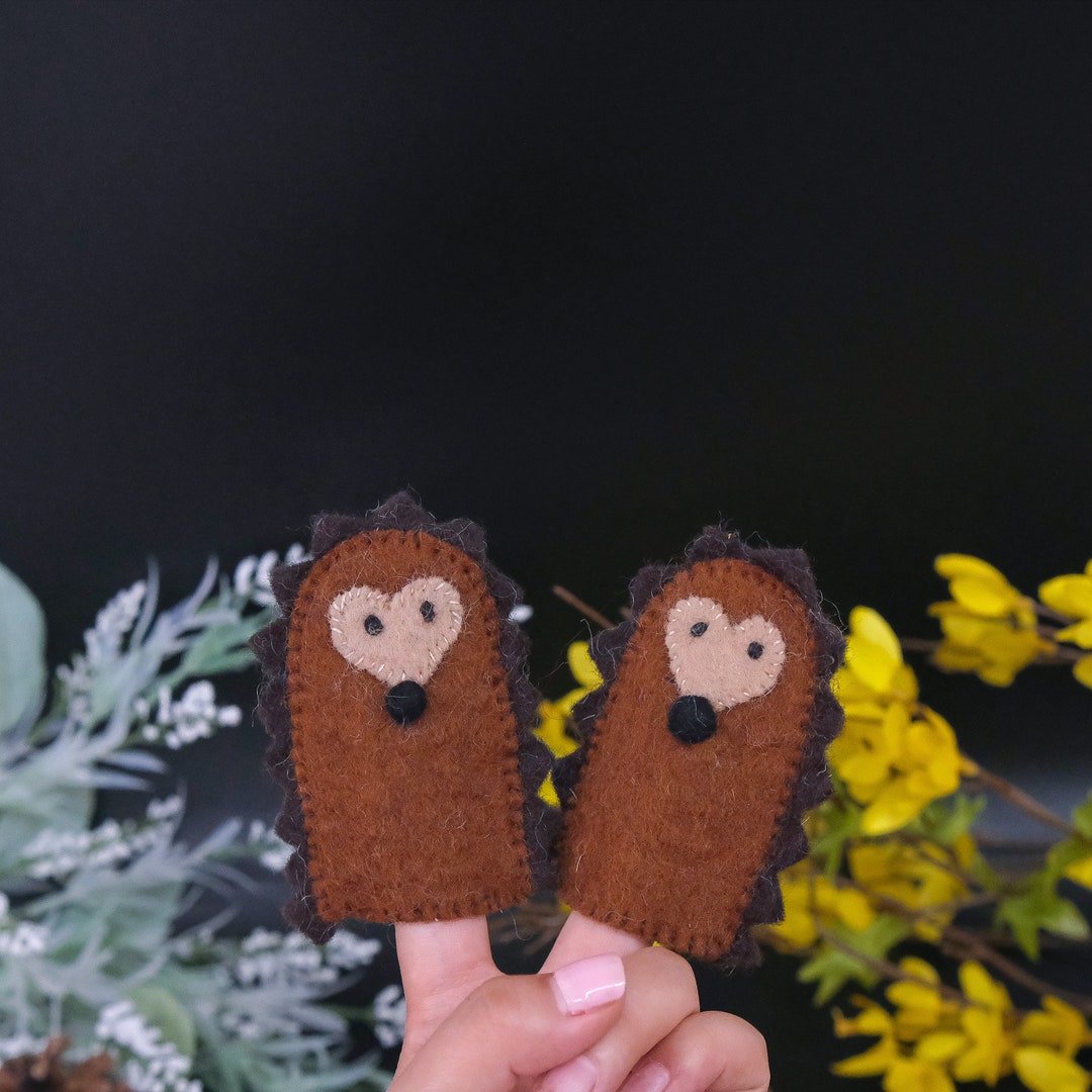 Animal Felt Finger Puppets, Hedge Hog Finger Puppets, Handmade Wool ...
