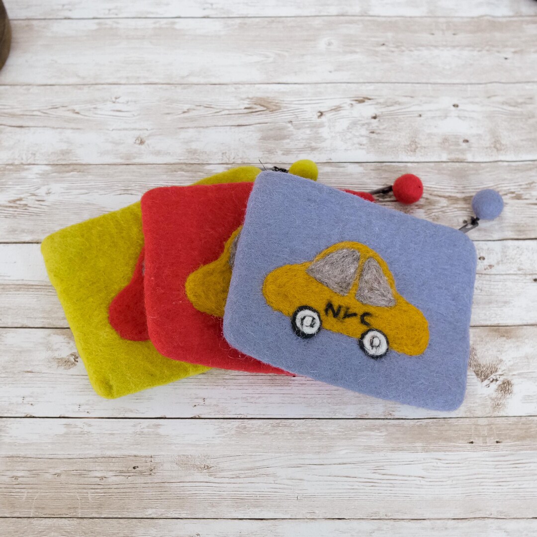 Wool Felted Purse, Car Designed Coin Purse for Kids, Colourful and ...