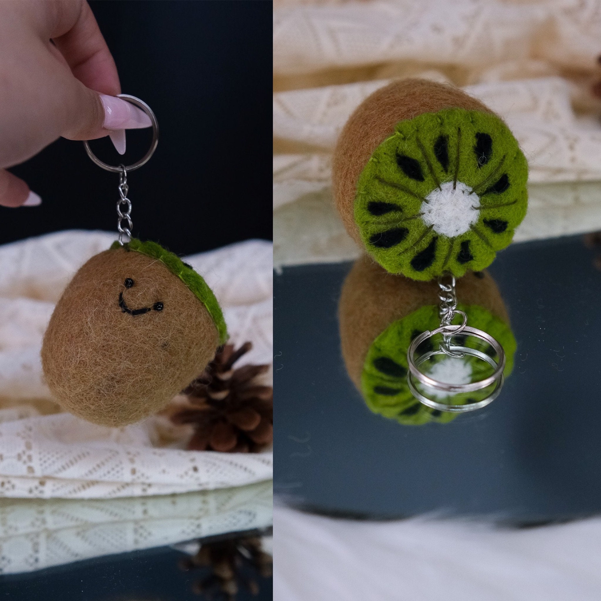 Felt Fruits Keychain, Fruits Themed Decorations, Wool Felted Apple ...