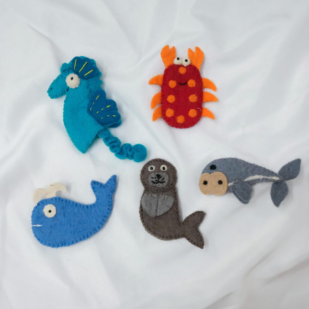 Felt Water Animal Finger Puppet, Whale Crab Dolphin Sea Horse Felt ...