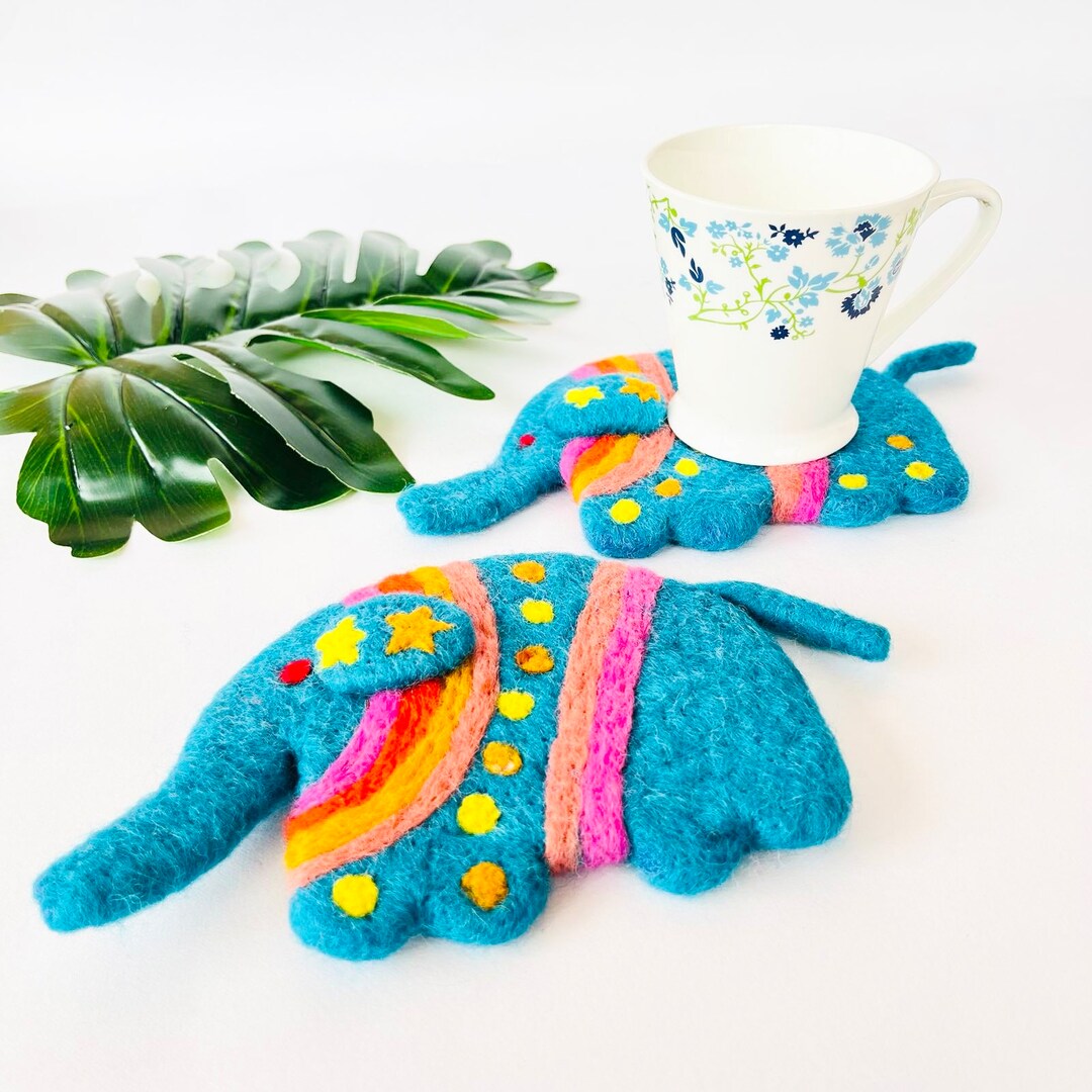 Felt Blue Elephant Handmade Coaster, Christmas Gift, Animal Lover Gift ...