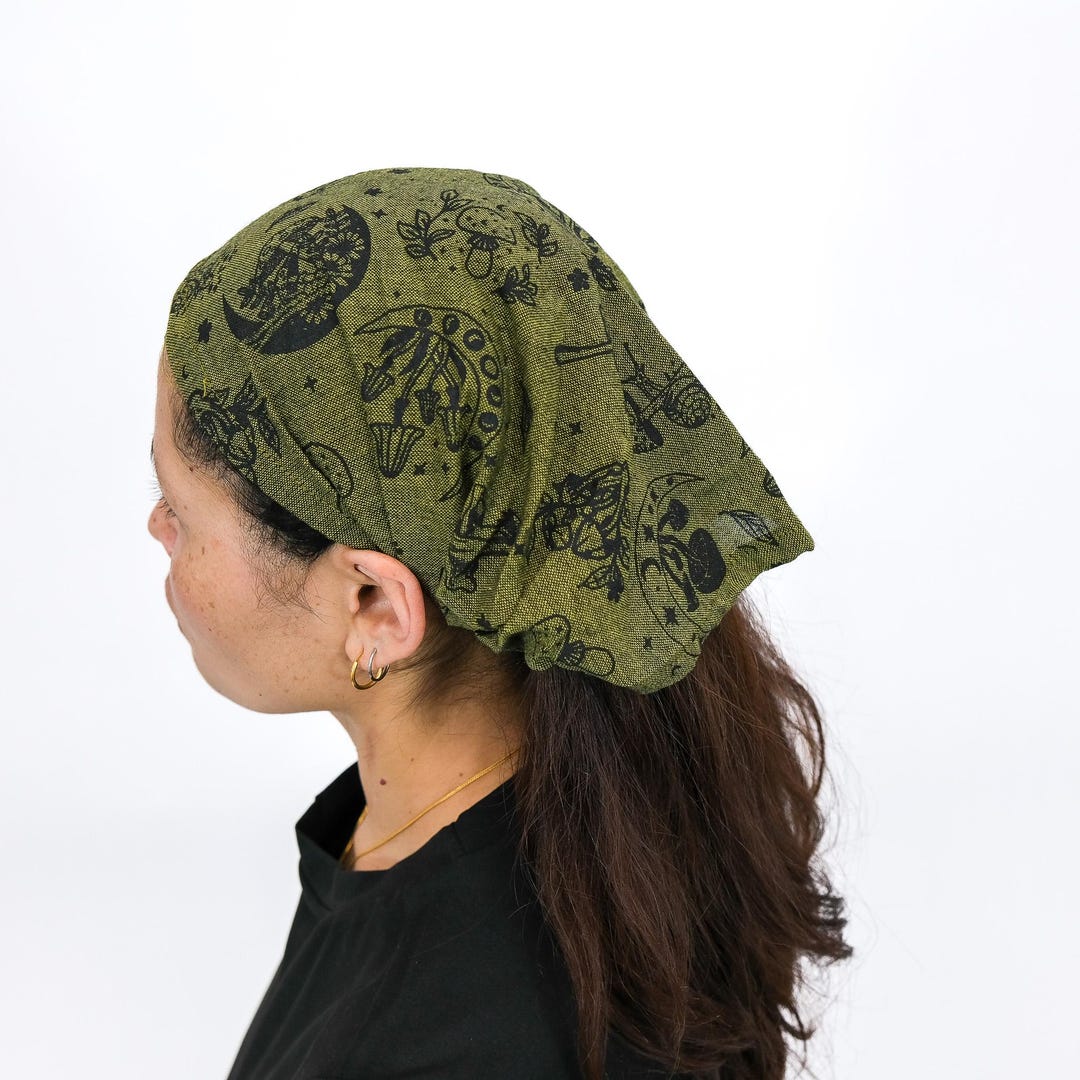 Mushroom Celestial Head Wrap, Handmade Cotton Hair Wrap, Unisex Hair ...