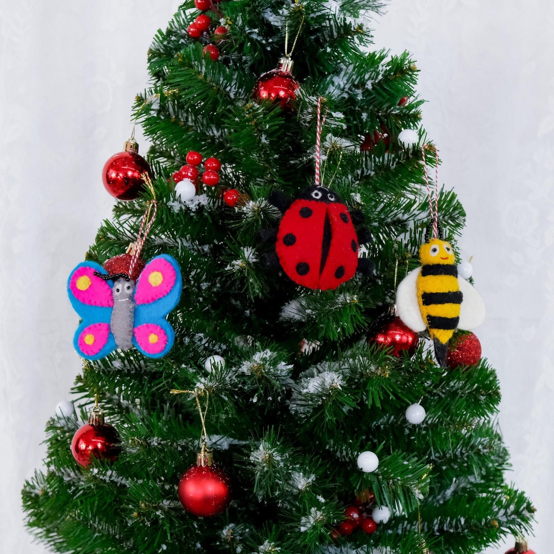 Felted Lady Bug Butterfly Bee Ornaments, Handmade Felted Hanging ...