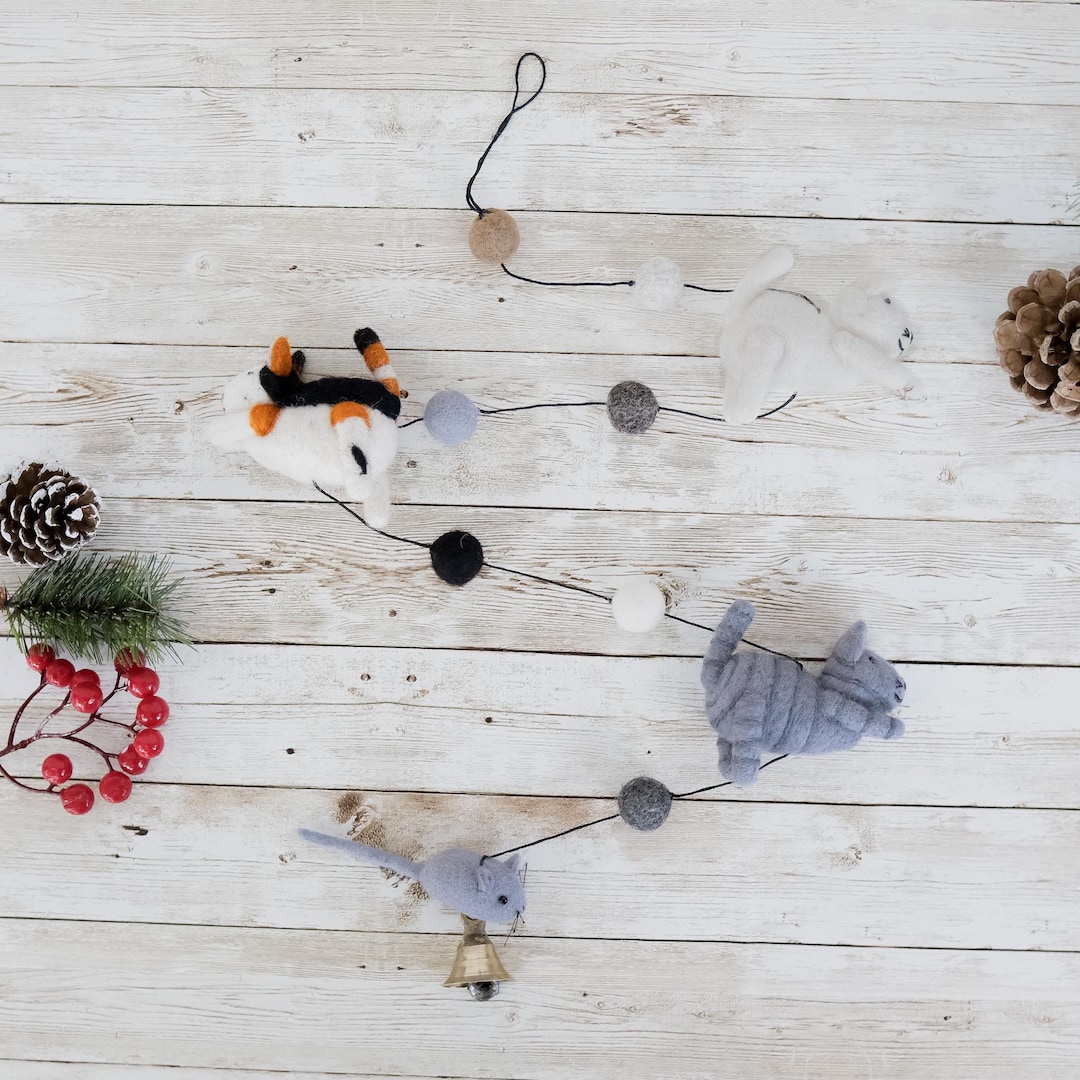 Felted Cat and Mice Hanging, Needle Felted, Mouse Garland, Cute Nursery ...