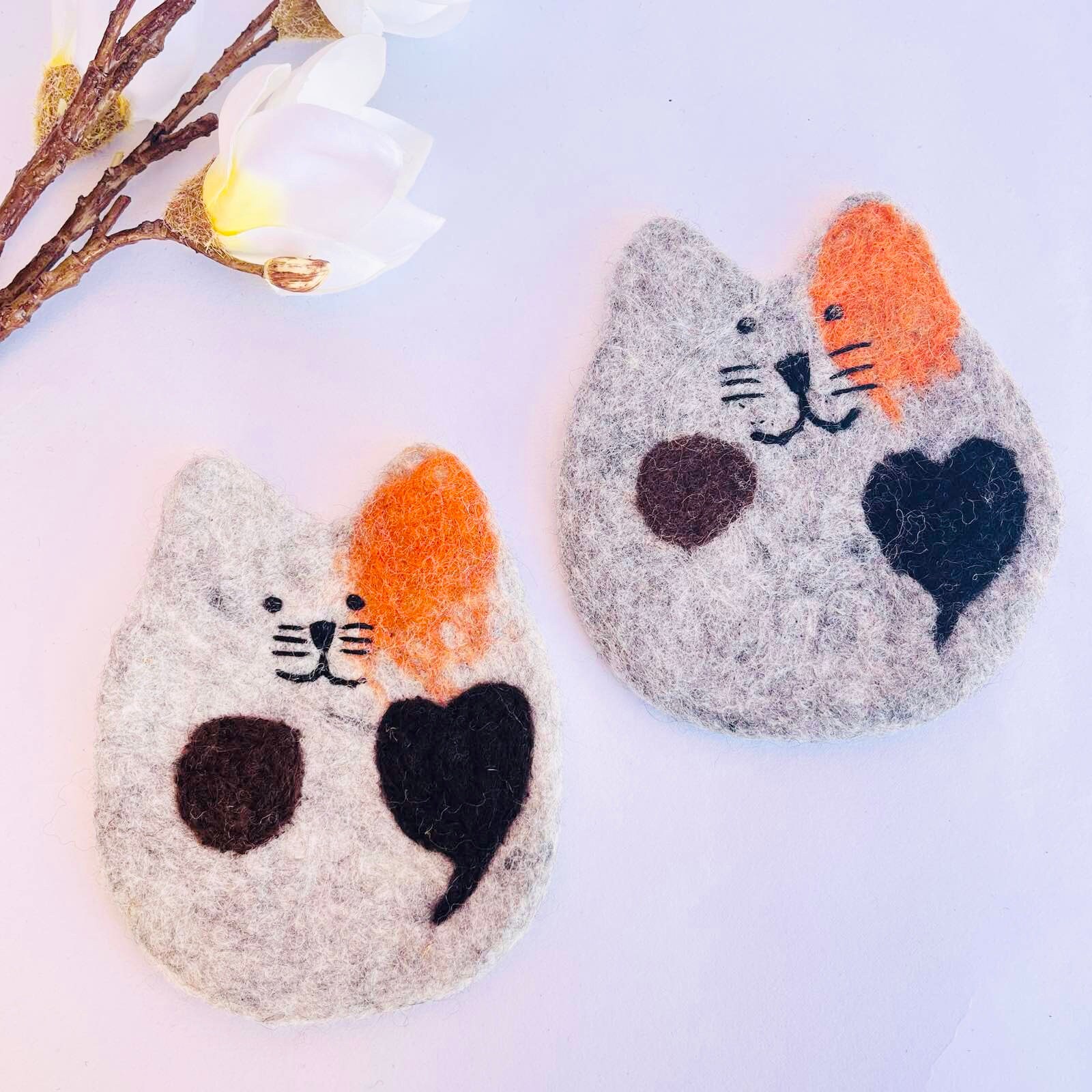 Cute Felt Cat Handmade Coaster, Nonitchycoaster, House Warming Gift ...