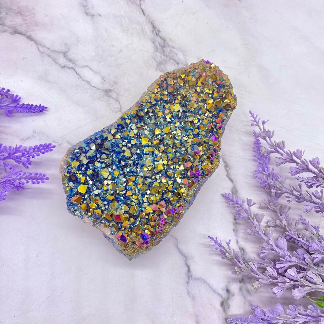 Large Rainbow Titanium Aura Quartz Cluster, Rainbow Titanium, Flame ...