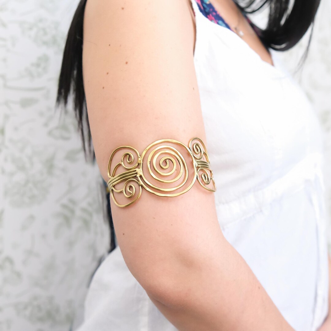 Gold Spiral Arm Cuff Bracelet, Adjustable Boho Upper Arm Cuff, Handmade ...