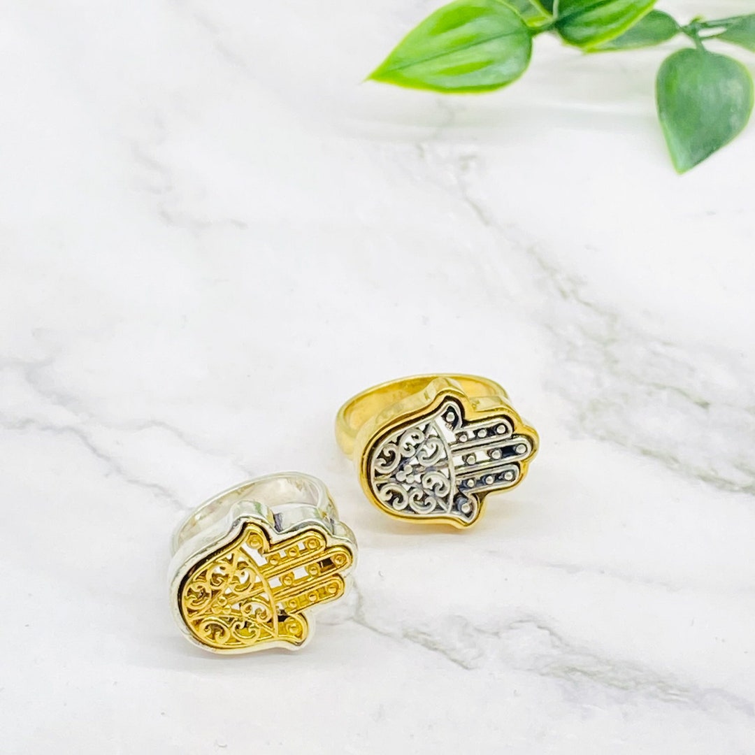 Hand of Fatima Ring, Silver and Gold Filled Hamsa Rings, Unisex ...
