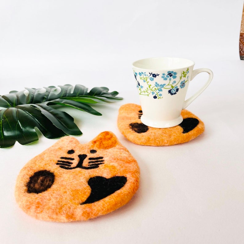 Cute Felt Cat Handmade Coaster, Nonitchycoaster, House Warming Gift ...