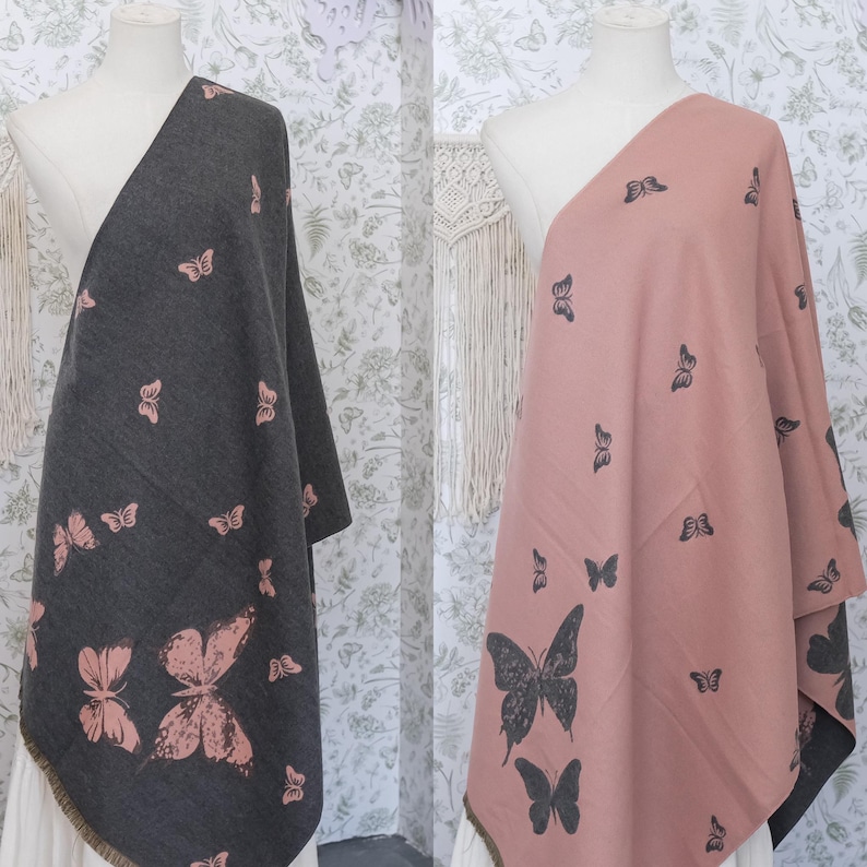 Reversible Butterfly Shawl – Oversized Long Wrap Scarf, Two-tone Boho ...