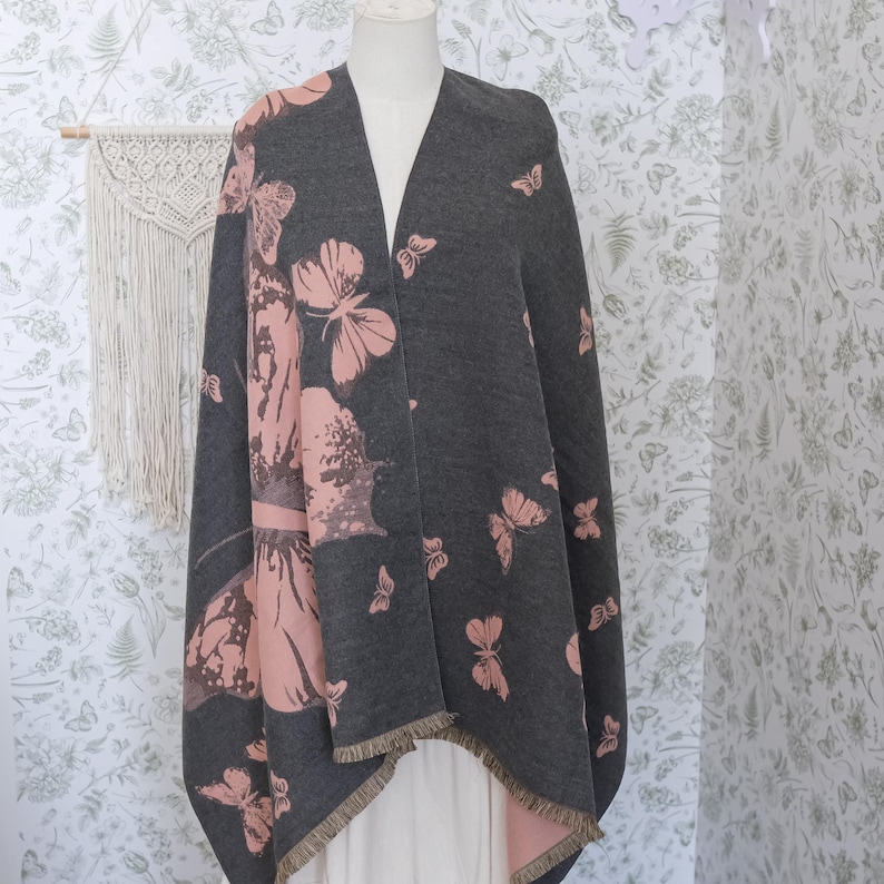 Reversible Butterfly Shawl – Oversized Long Wrap Scarf, Two-tone Boho ...