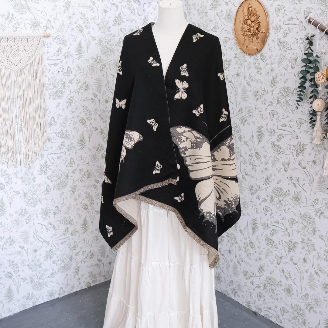 Reversible Butterfly Shawl – Oversized Long Wrap Scarf, Two-tone Boho ...