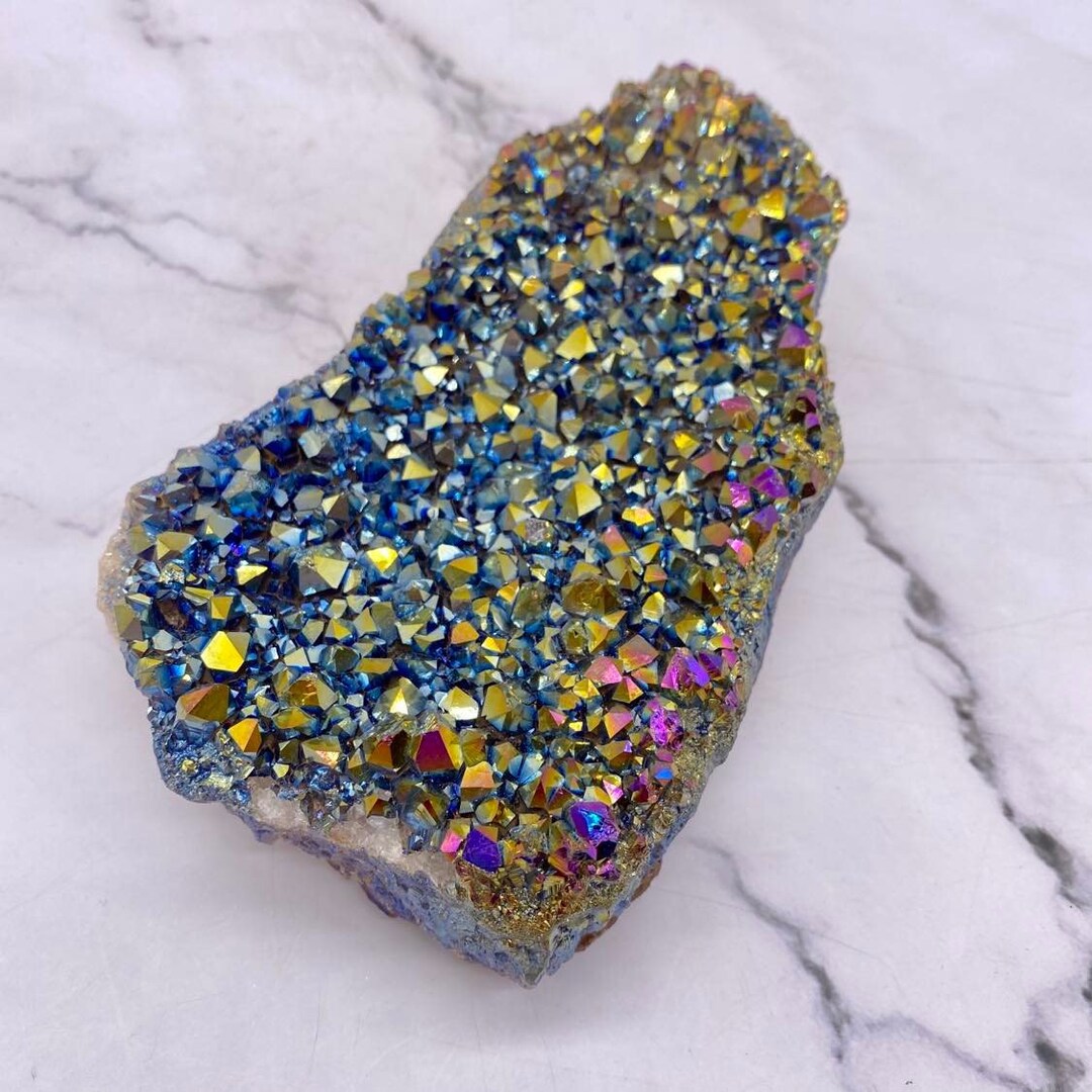 Large Rainbow Titanium Aura Quartz Cluster, Rainbow Titanium, Flame ...