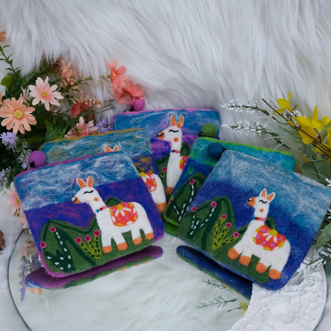 Felted Llama Coin Purse, Handmade Coin Purse, Colorfulpouch ...