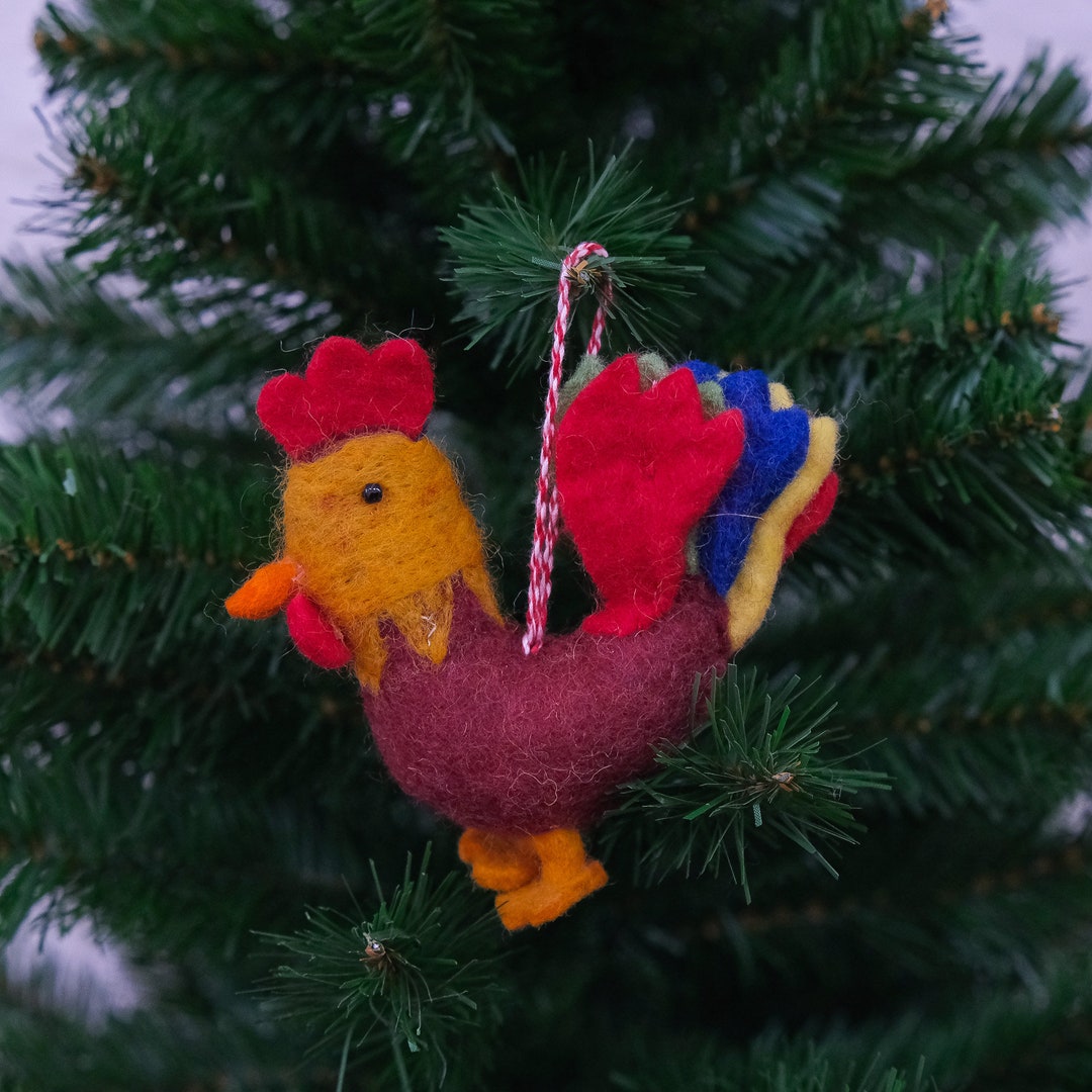 Felt Rooster Ornament, Handmade Felt Rooster, Xmas Ornament, Needled ...