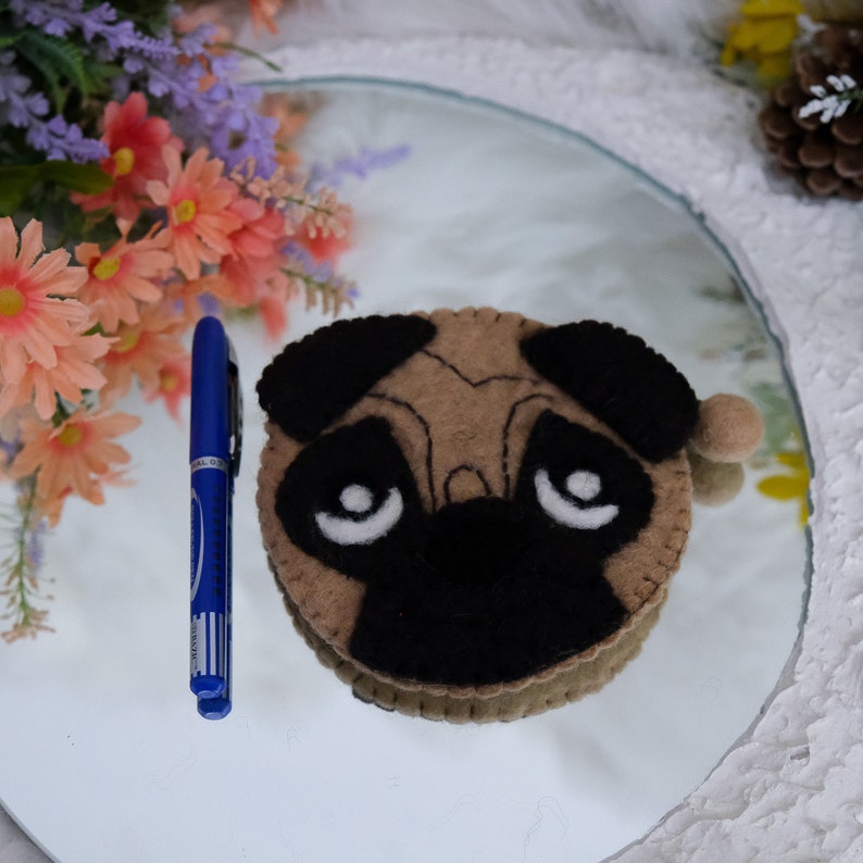 Cute Handmade Felt Coin Pouch, Pug Purse, Dog Lover Gift, Change Coin ...