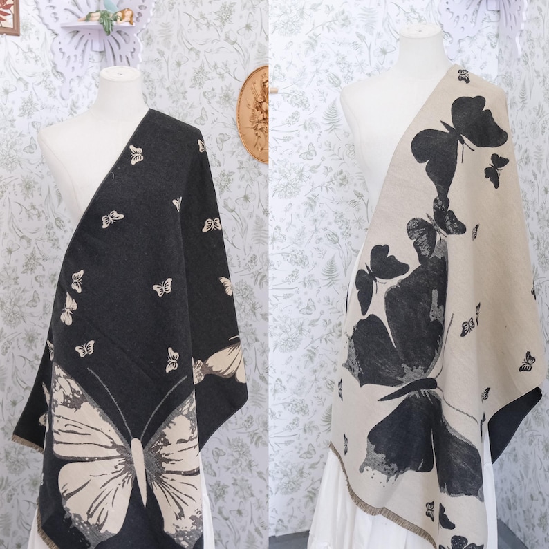Reversible Butterfly Shawl – Oversized Long Wrap Scarf, Two-tone Boho ...