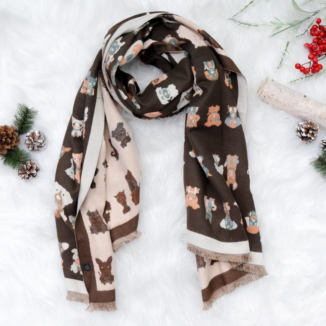 Scarf With Dog Prints, Cute Puppies Scarfs, Fall Winter Shawls, Dog ...
