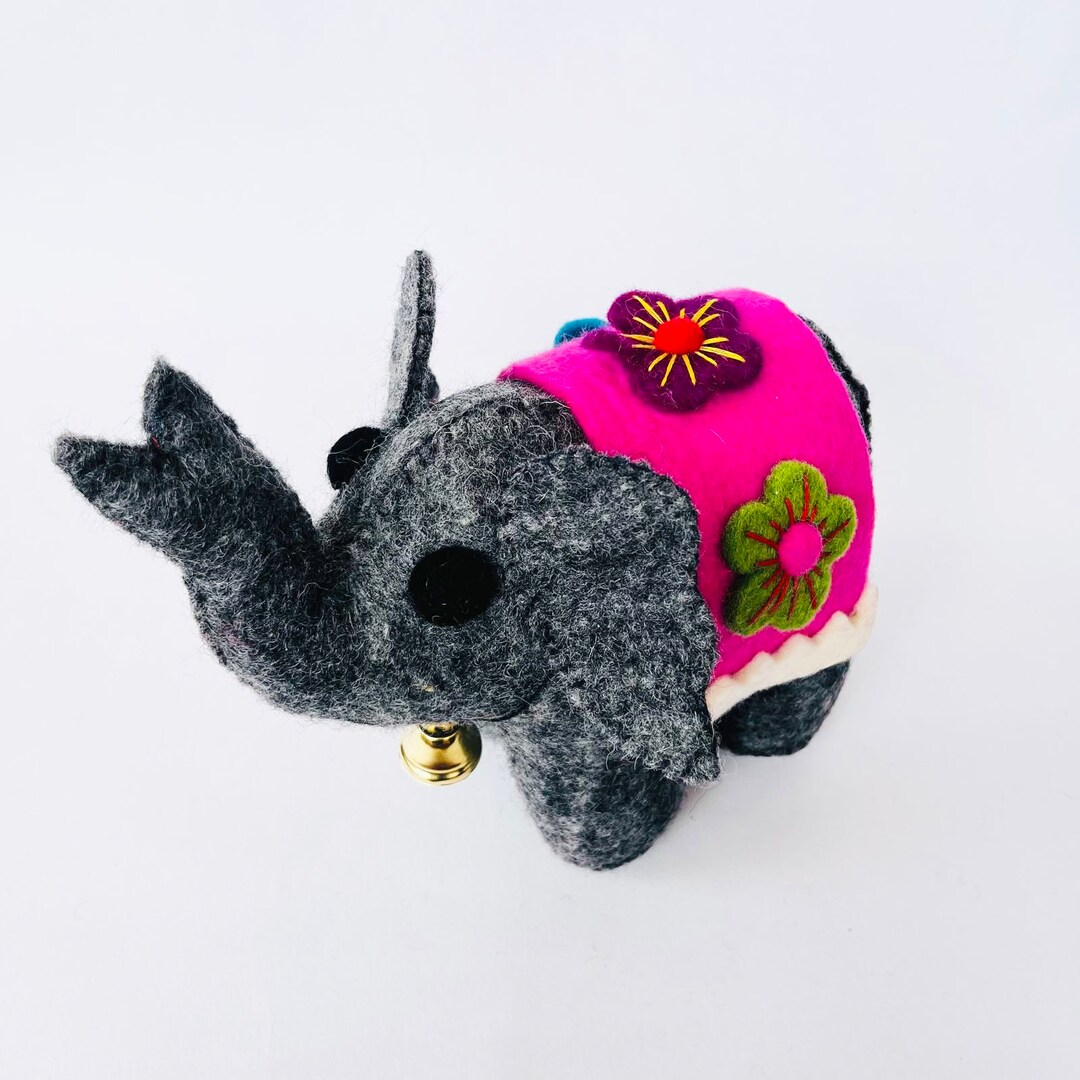 Felt Elephant Decor, Felt Elephant With Bell, Needle Felted Animals ...