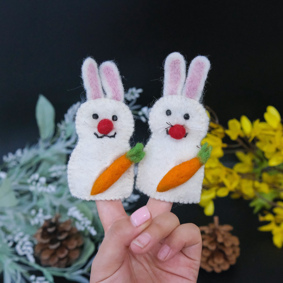 Rabbit Finger Puppet, Wool Felted Animal Fingerpuppet, Eco Friendly ...