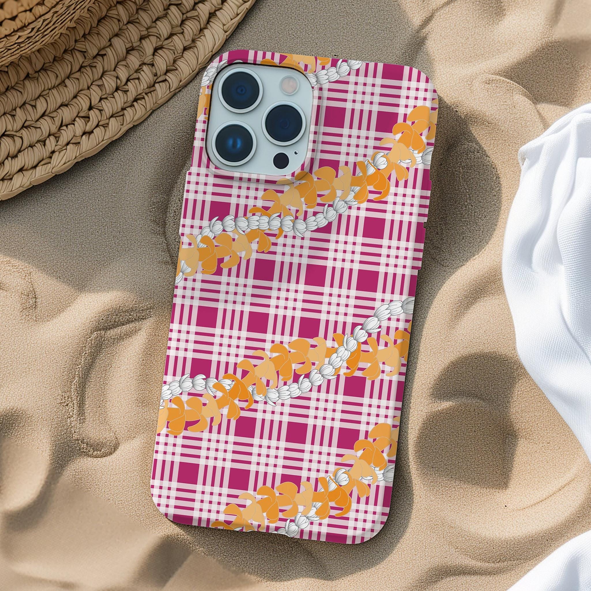 Puakenikeni and Pikake Lei on Pink Palaka Print Print Phone Case ...
