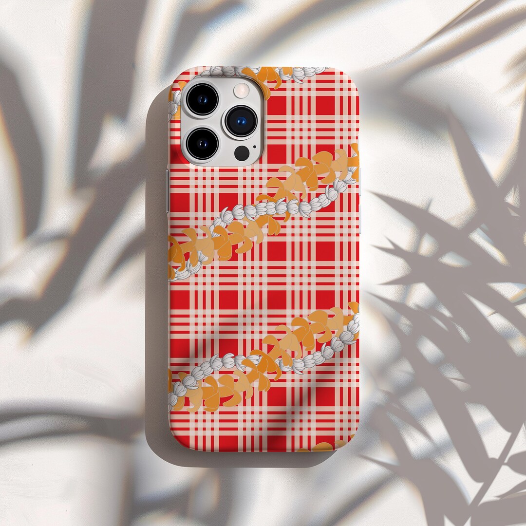 Puakenikeni and Pikake Lei on Red Palaka Print Phone Case - Hawaiian ...