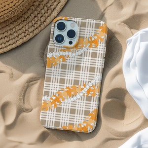 Puakenikeni Lei and Pikake Lei on Taupe Palaka Print Phone Case ...