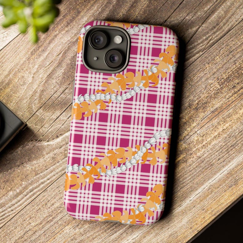 Puakenikeni and Pikake Lei on Pink Palaka Print Print Phone Case ...
