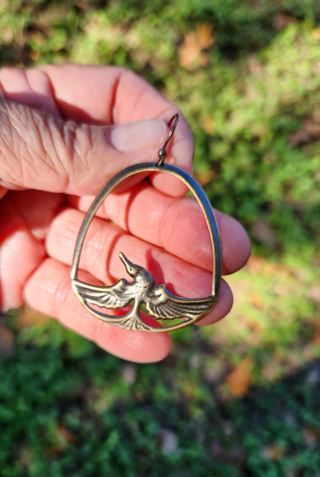 LAST ONES!!! Antique Brass Flying Bird Hoop Earrings, Large Hoop ...