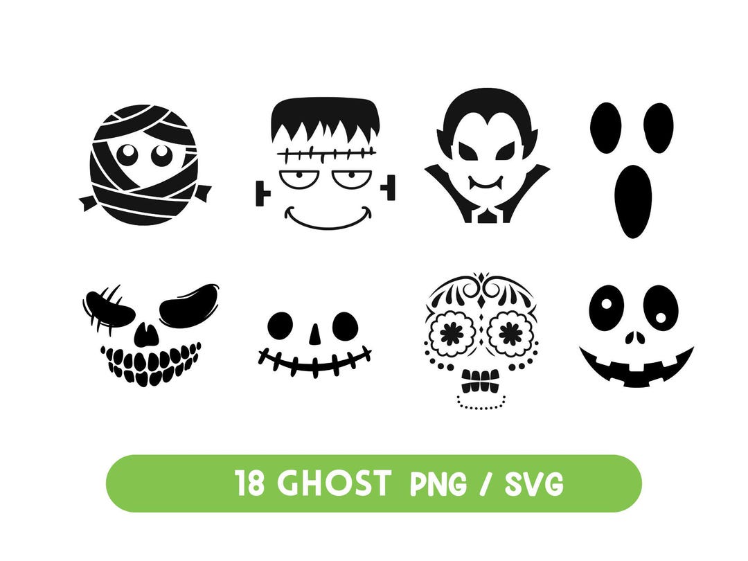 Halloween Monster Faces SVG: 18 Smiling Pumpkin Designs (digital ...