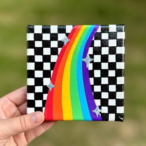 Rainbow Checkerboard Original Canvas Painting - Etsy