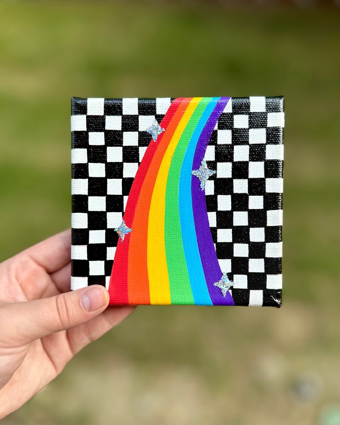 Rainbow Checkerboard Original Canvas Painting - Etsy