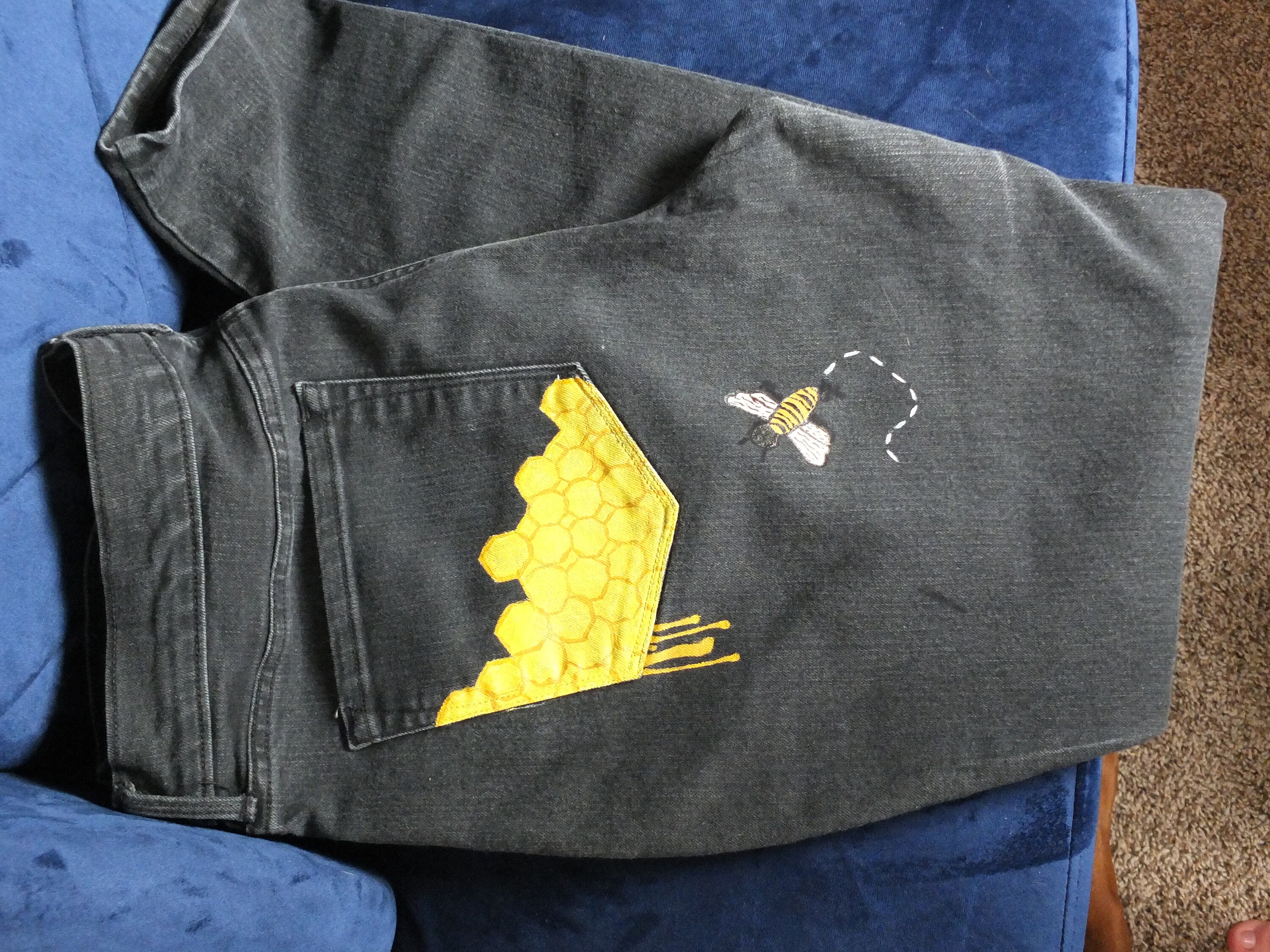 Busy Bee Midrise Hand Painted Jeans - Etsy