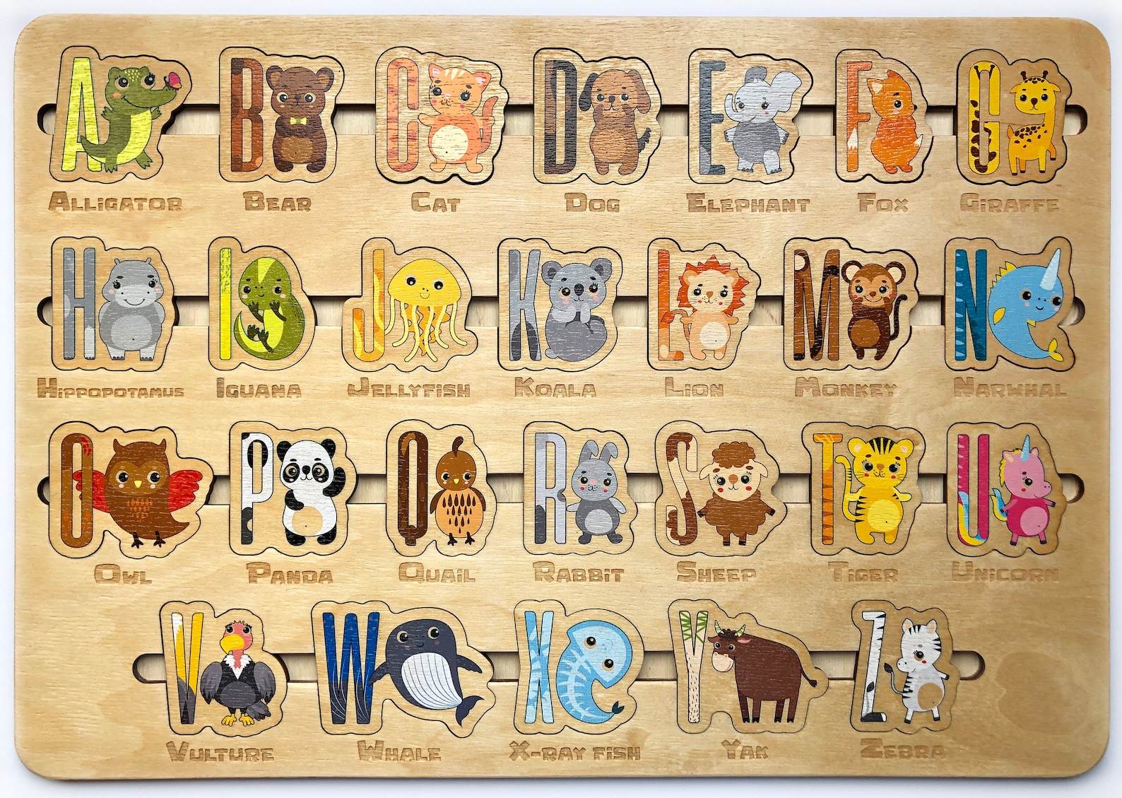Alphabet animal Puzzle Montessori en bois pour garçon / | Etsy