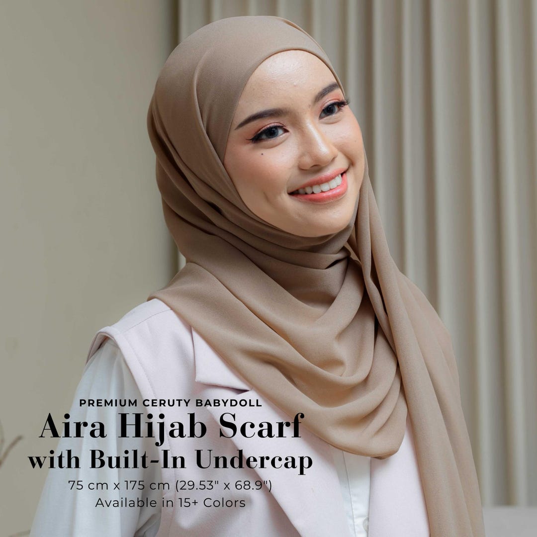 AIRA Hijab Scarf With Built-in Matching Undercap, Hijab and Undercap Set, Lightweight Shawl Wrap ...