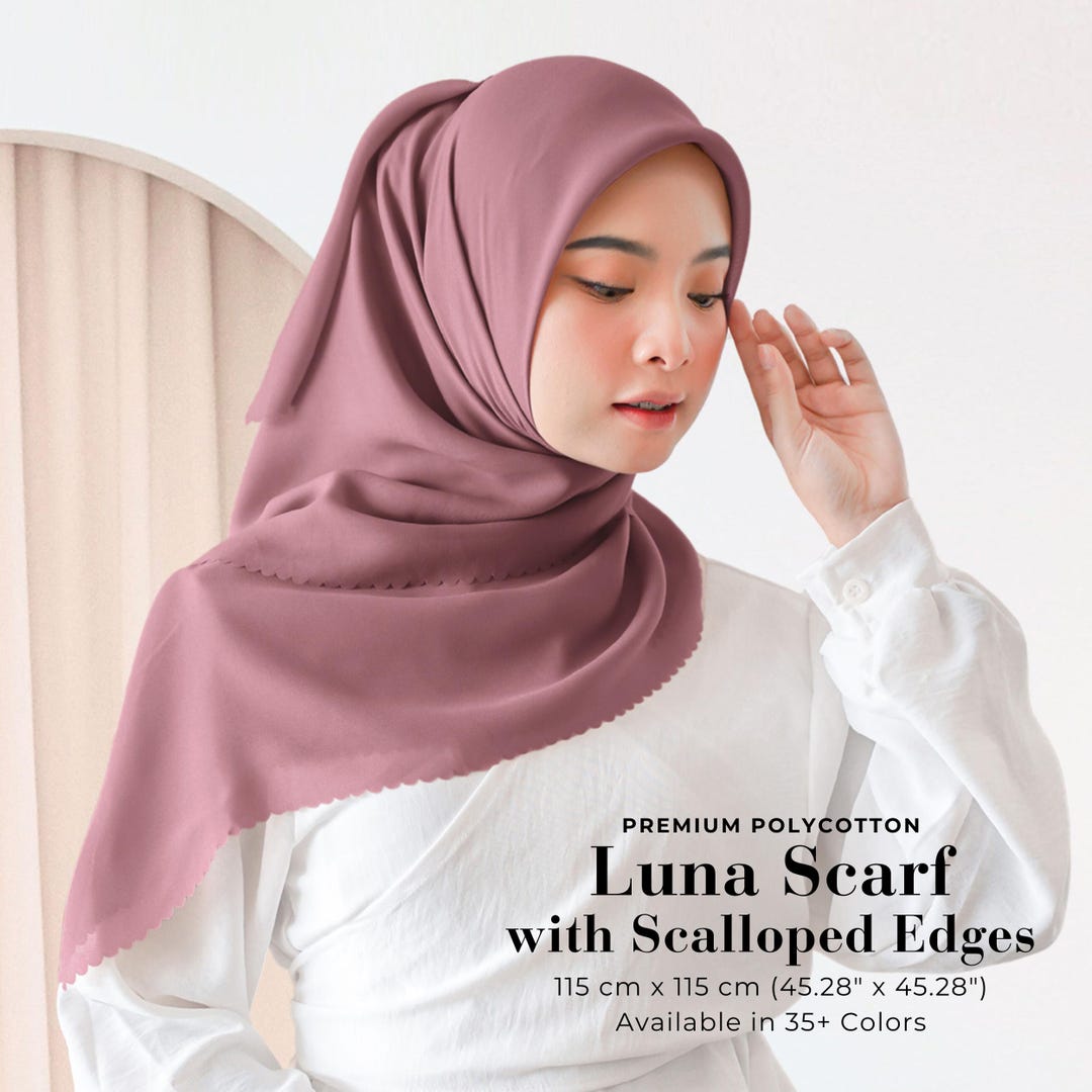 LUNA Scarf With Scalloped Edges, Square Hijab Scarf, Lightweight Shawl ...