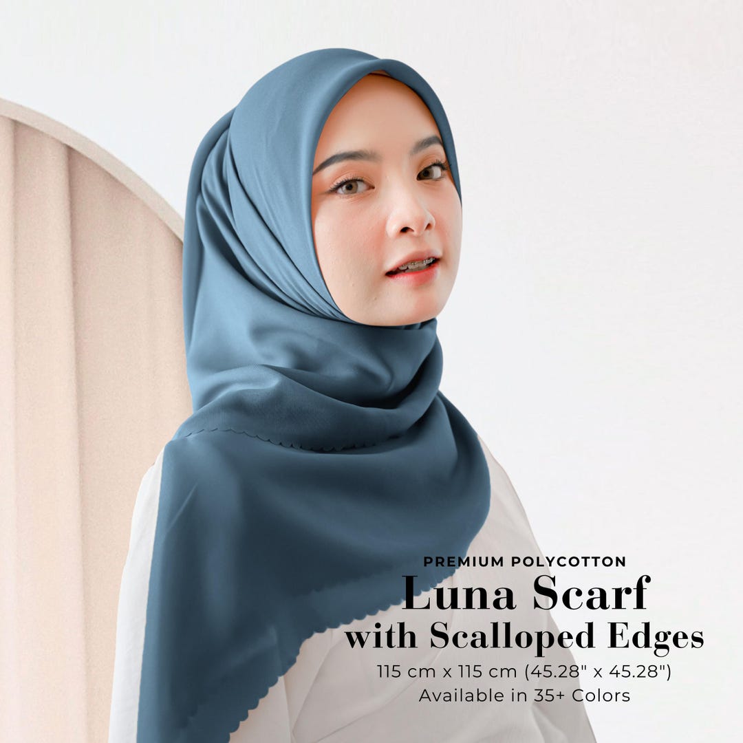 LUNA Scarf With Scalloped Edges, Square Hijab Scarf, Lightweight Shawl ...