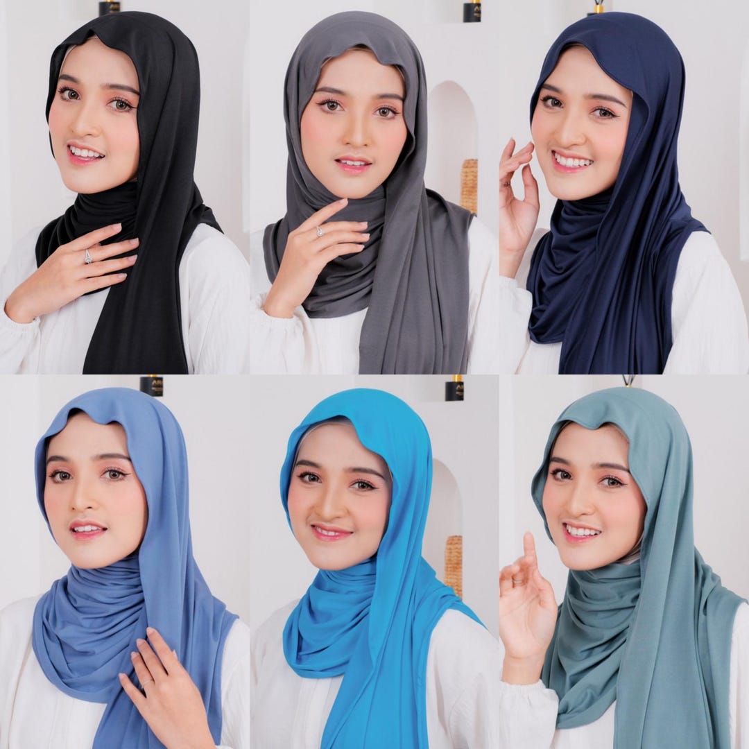 AURELLE Scarf, 30 Colors Jersey Hijab Shayla Turban, Black Blue Navy ...