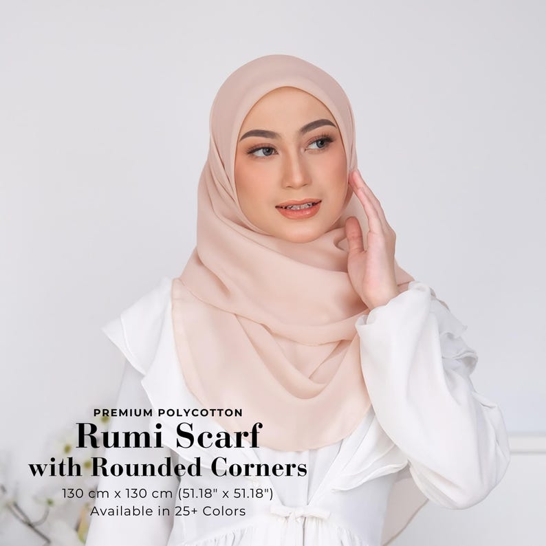 RUMI Scarf With Rounded Corners, Large Square Hijab Scarf, Lightweight ...